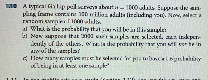 Solved 1.10 A typical Gallup poll surveys about n = 1000 | Chegg.com