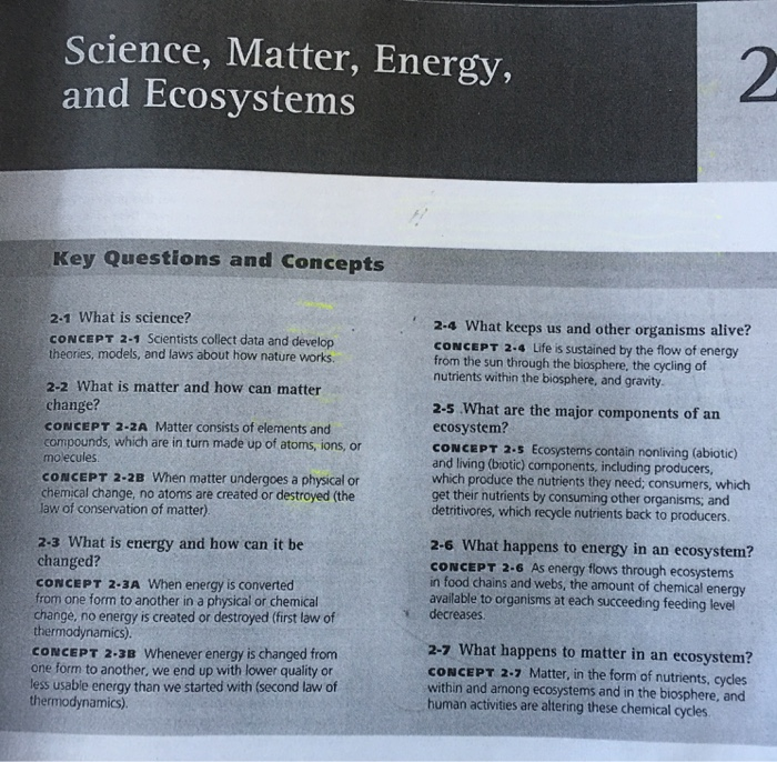 Solved Science, Matter, Energy, and Ecosystems Key Questions | Chegg.com