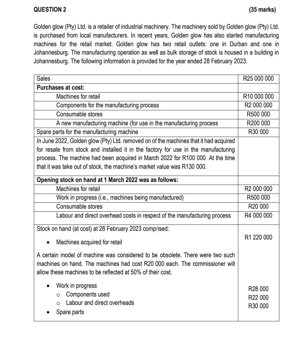 QUESTION 2 35 Marks Golden Glow Pty Ltd Is A Chegg