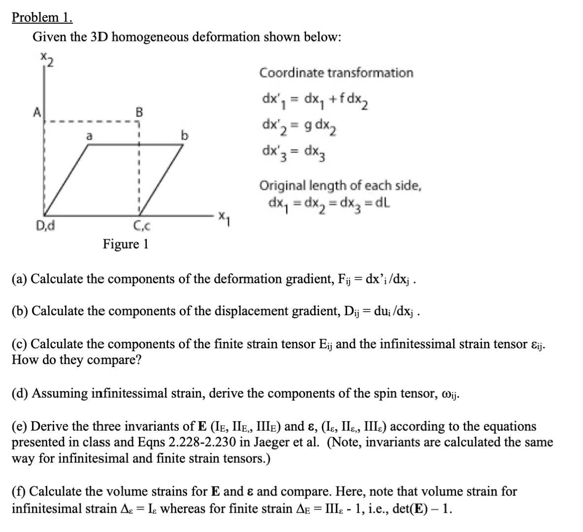 Problem 1. ﻿Given the 3D homogeneous deformation | Chegg.com