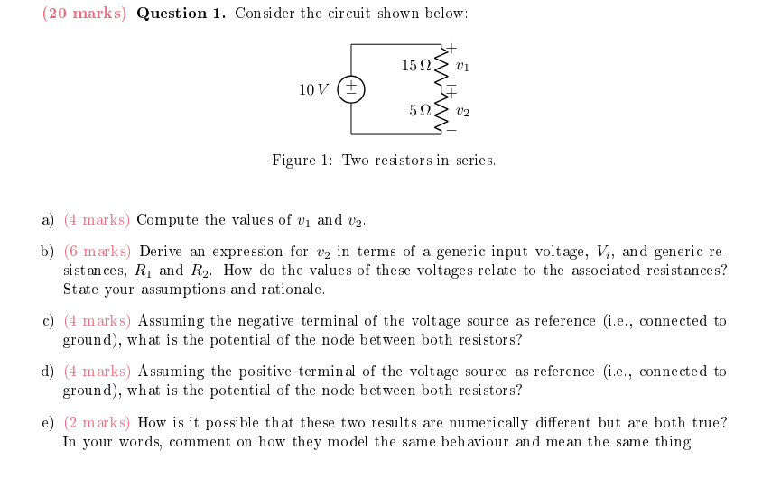 Solved (20 ﻿marks) ﻿Question 1. ﻿Consider the circuit shown | Chegg.com