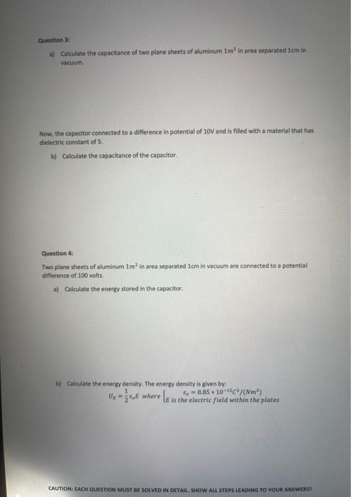 Solved Question 3: a) Calculate the capacitance of two plane | Chegg.com