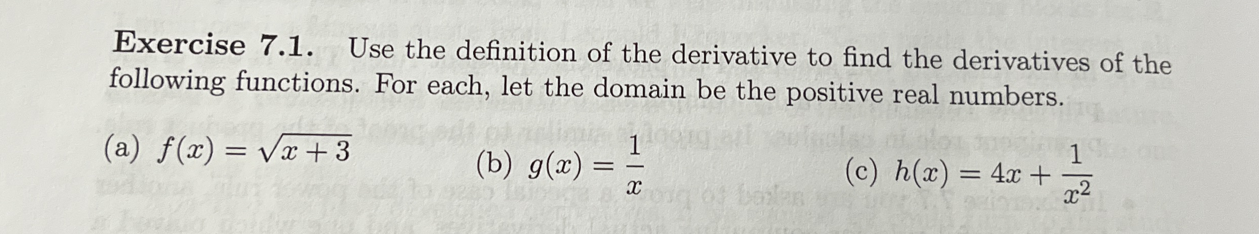 Solved Exercise 7.1. ﻿Use the definition of the derivative | Chegg.com