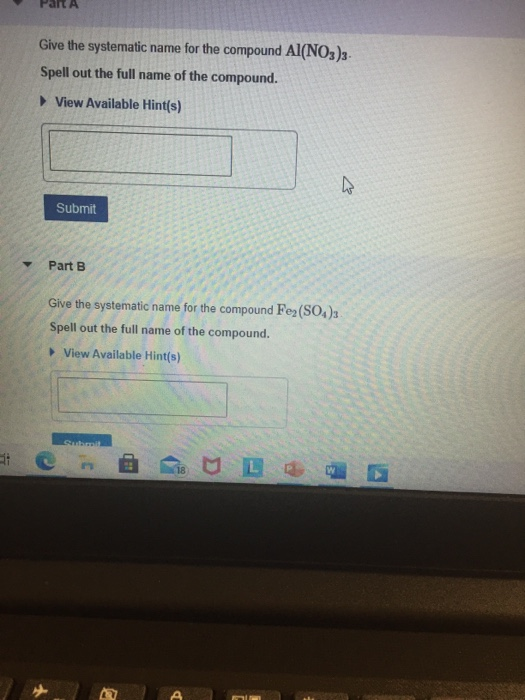 Solved Give the systematic name for the compound Al(NO3)3- | Chegg.com