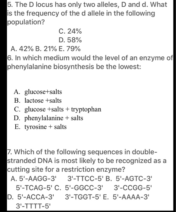 Solved 5. The D locus has only two alleles, D and d. What is | Chegg.com