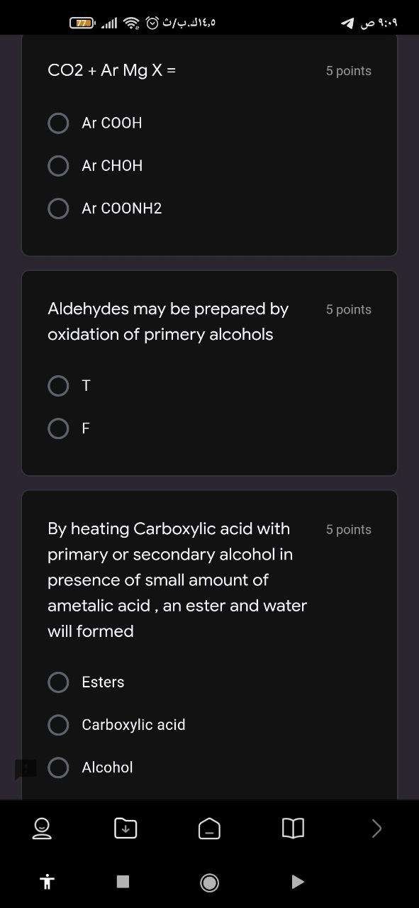 Solved ,الك. بث : ۹:۰۹ ص CO2 + Ar Mg X= 5 points Ar COOH Ar | Chegg.com