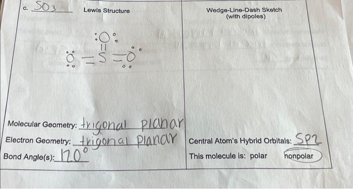 Solved c. SO3 Lewis Structure Wedge-Line-Dash Sketch (with | Chegg.com