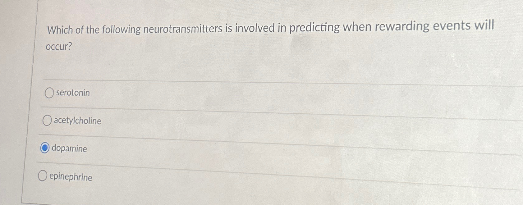 Solved Which of the following neurotransmitters is involved | Chegg.com