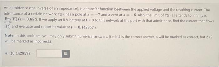 Solved An admittance (the inverse of an impedance), is a | Chegg.com