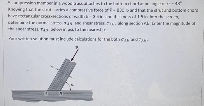 Solved A compression member in a wood truss attaches to the | Chegg.com
