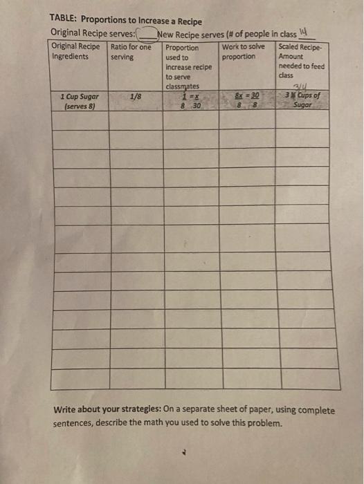 TABLE: Proportions to increase a Recipe Original | Chegg.com