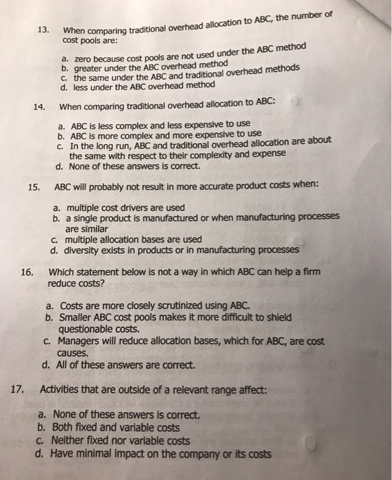 Solved 13. en comparing traditional overhead allocation to | Chegg.com