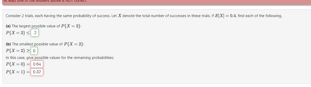 Solved Consider 2 ﻿trials, each having the same probability | Chegg.com