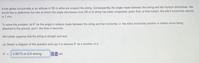 Solved A Kite Glides Horizontally At An Altitude Of 30 M