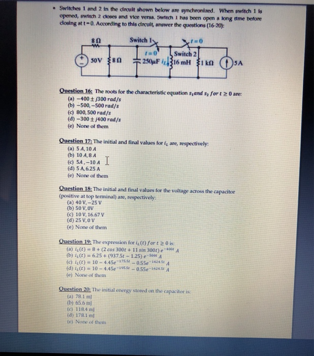 Solved • Switches 1 and 2 in the circuit shown below are | Chegg.com