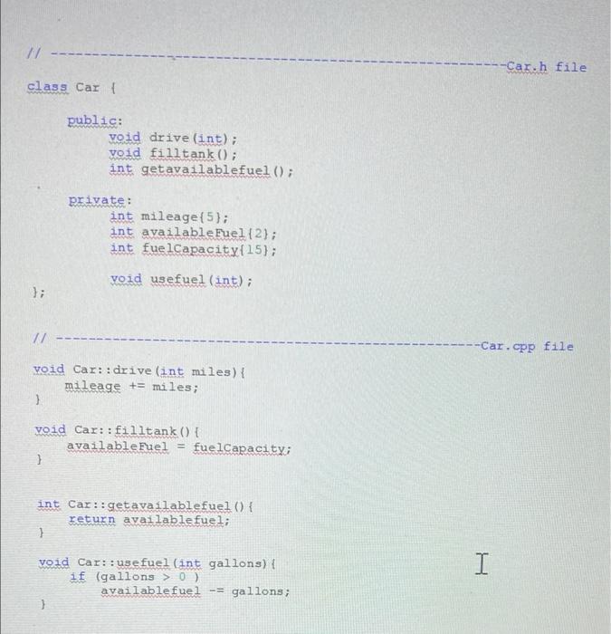 Solved 3. Car carc; carC. filltank (); carc.drive (5); cout | Chegg.com