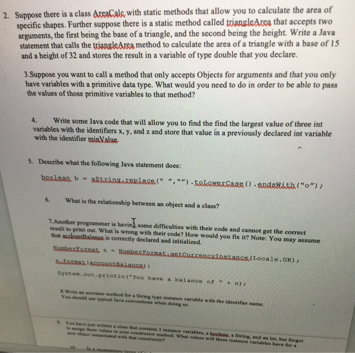 Solved 2. Suppose there is a class AreaCals with static | Chegg.com