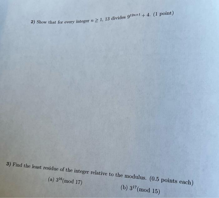 Solved 2) Show that for every integer n≥1,13 divides | Chegg.com