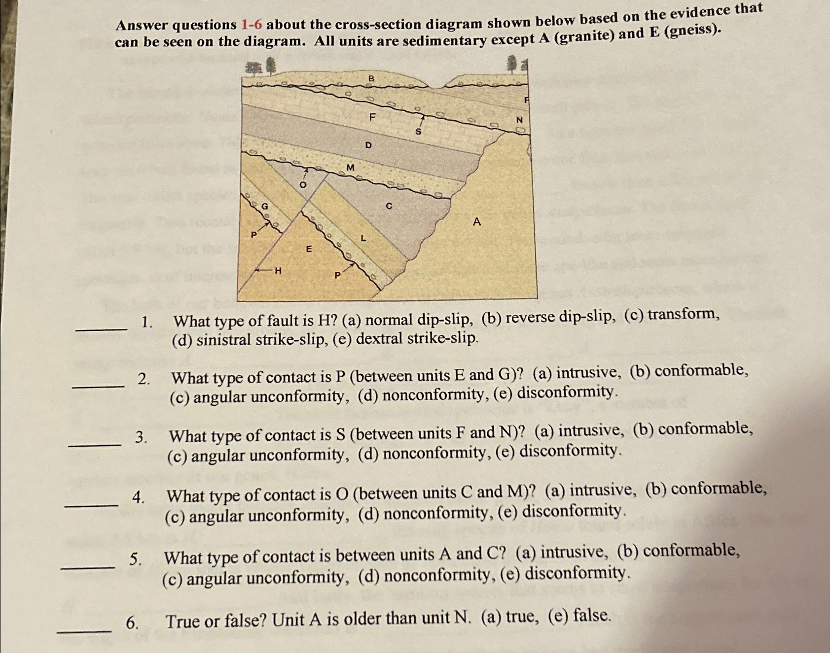 Answer questions 1-6 ﻿about the cross-section diagram | Chegg.com