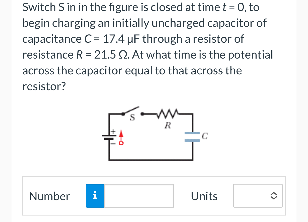 Solved Switch S ﻿in in the figure is closed at time t=0, ﻿to | Chegg.com