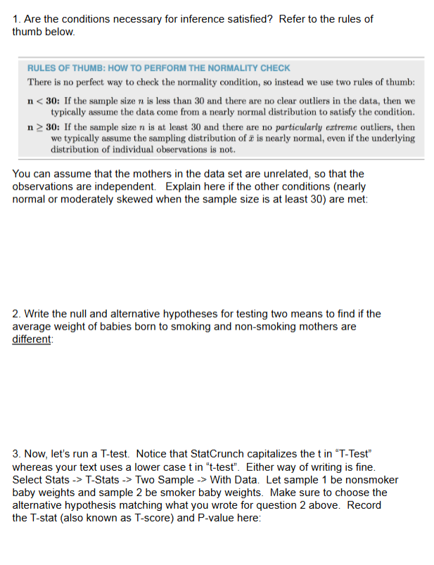 Solved 1. ﻿Are the conditions necessary for inference | Chegg.com