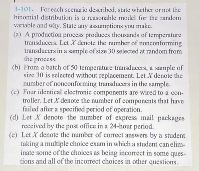 Solved 3-101. For each scenario described, state whether or | Chegg.com