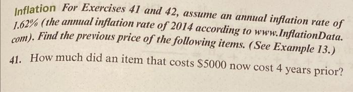 Solved Inflation For Exercises 41 and 42, assume an annual | Chegg.com