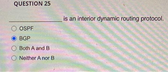 Solved QUESTION 25 is an interior dynamic routing protocol. | Chegg.com