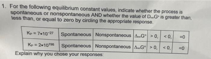 Solved For the following equilibrium constant values, | Chegg.com