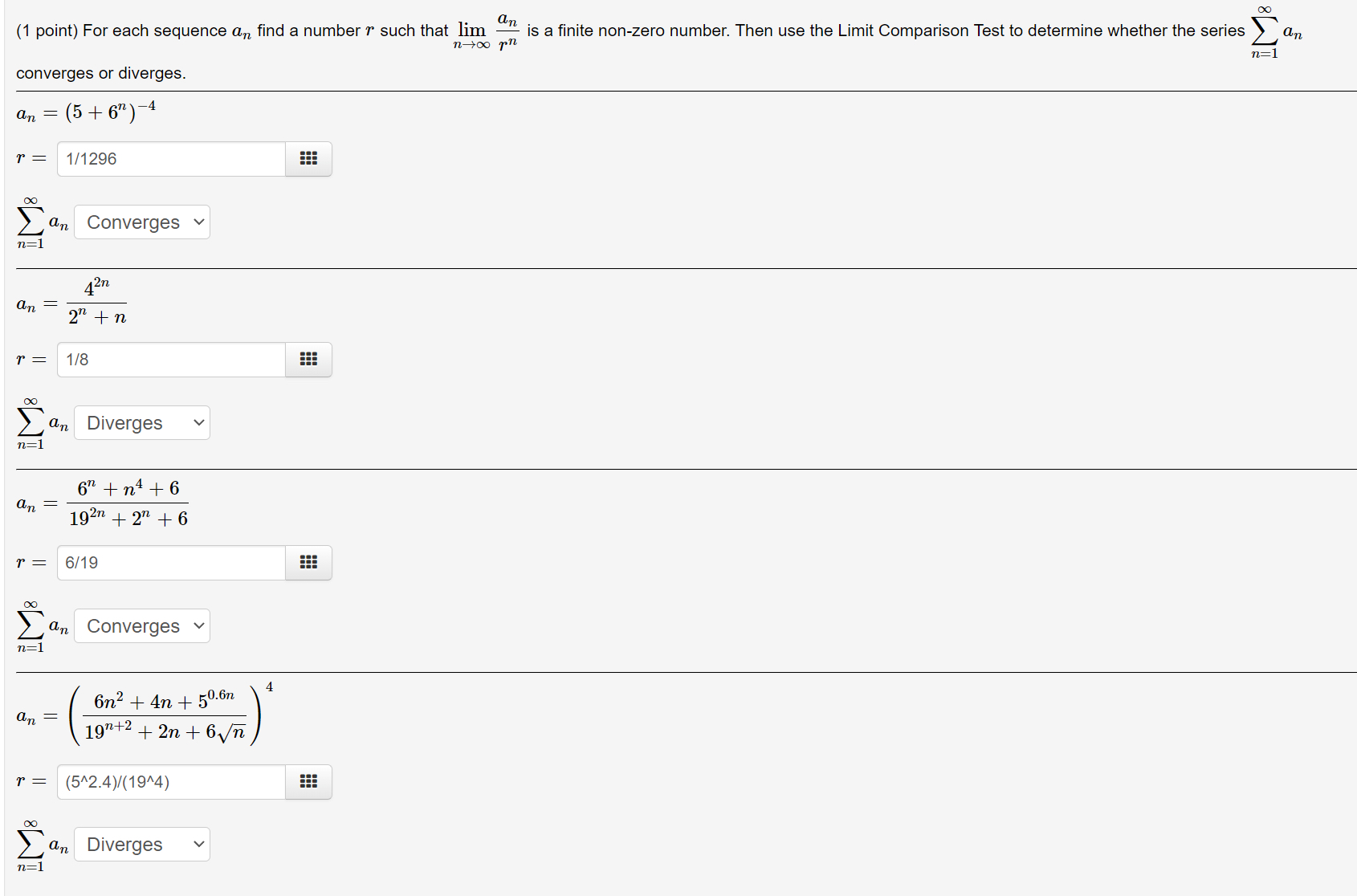 Solved (1 ﻿point) ﻿For each sequence an ﻿find a number r | Chegg.com