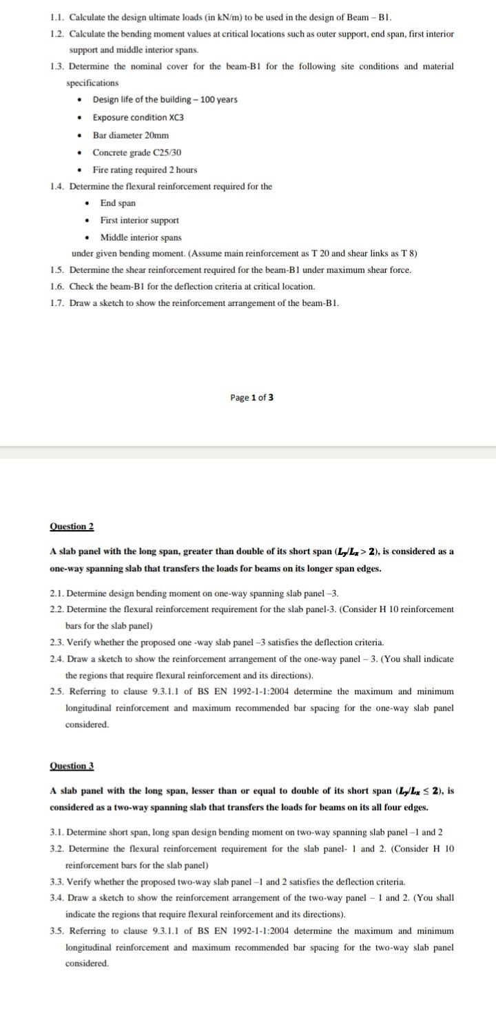 Solved 1.1. Calculate the design ultimate loads (in \\( | Chegg.com