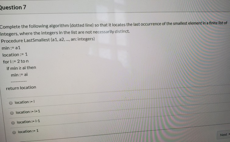 Solved Question 7 Complete the following algorithm (dotted | Chegg.com