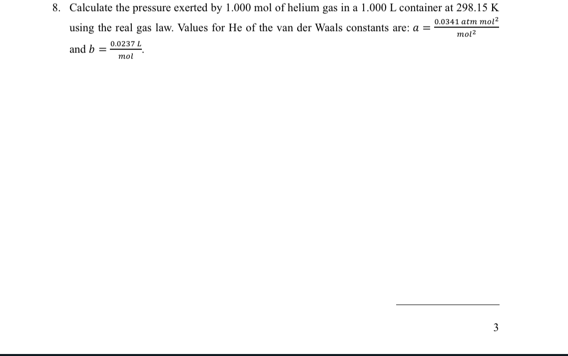 Solved Calculate the pressure exerted by 1.000 ﻿mol of | Chegg.com