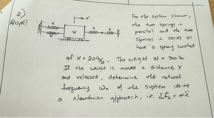 Solved For the system shown, the two springs in parallel and | Chegg.com