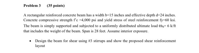 Solved Problem 3 (35 points) A rectangular reinforced | Chegg.com