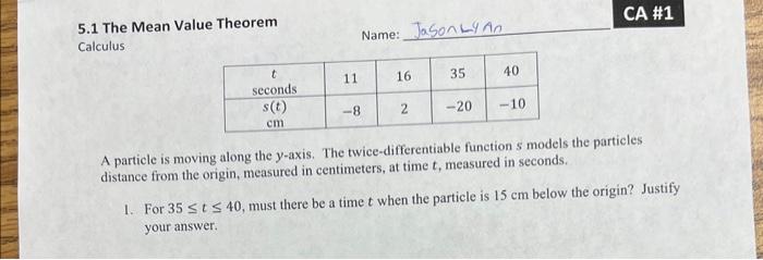 Solved 5.1 The Mean Value Theorem Calculus Name: Jasonk-4An | Chegg.com