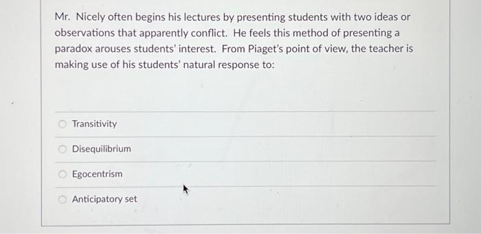 Solved Mr. Nicely often begins his lectures by presenting | Chegg.com