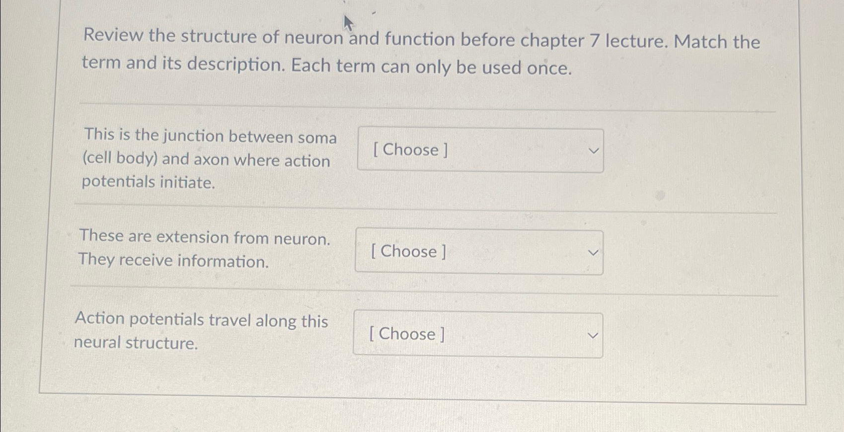 Solved Review the structure of neuron and function before | Chegg.com