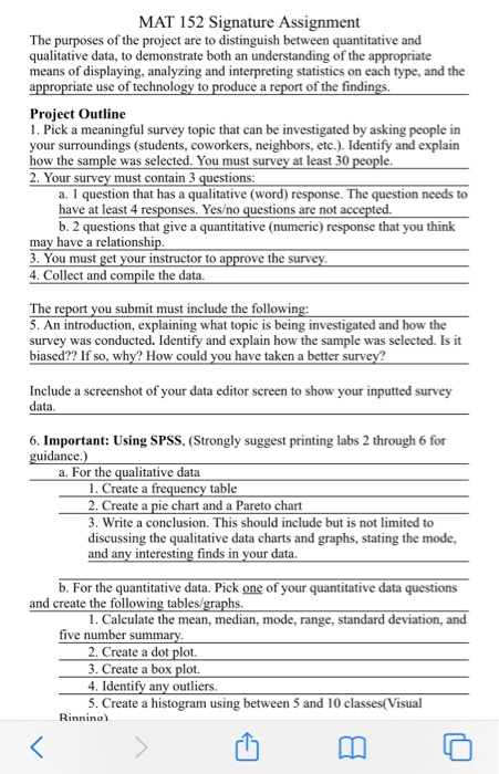 MAT 152 Signature Assignment The purposes of the | Chegg.com
