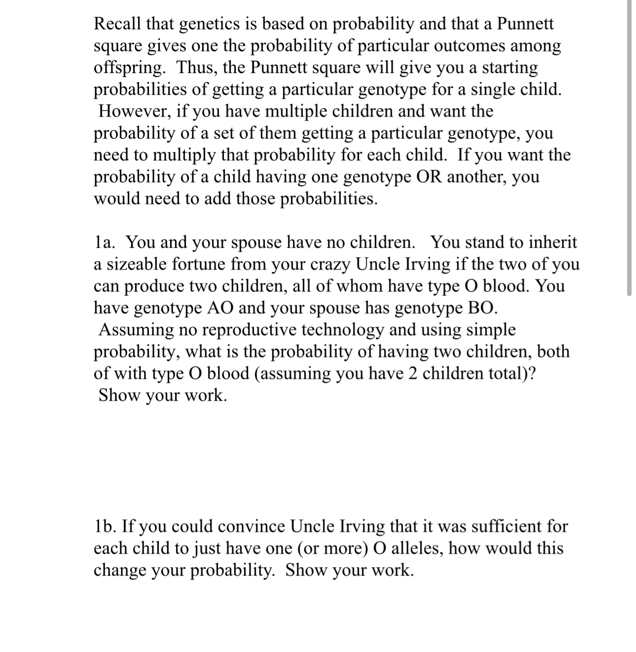 Solved Recall that genetics is based on probability and that | Chegg.com