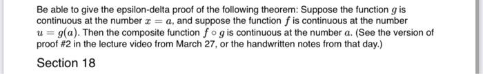 Solved Be able to give the epsilon-delta proof of the | Chegg.com