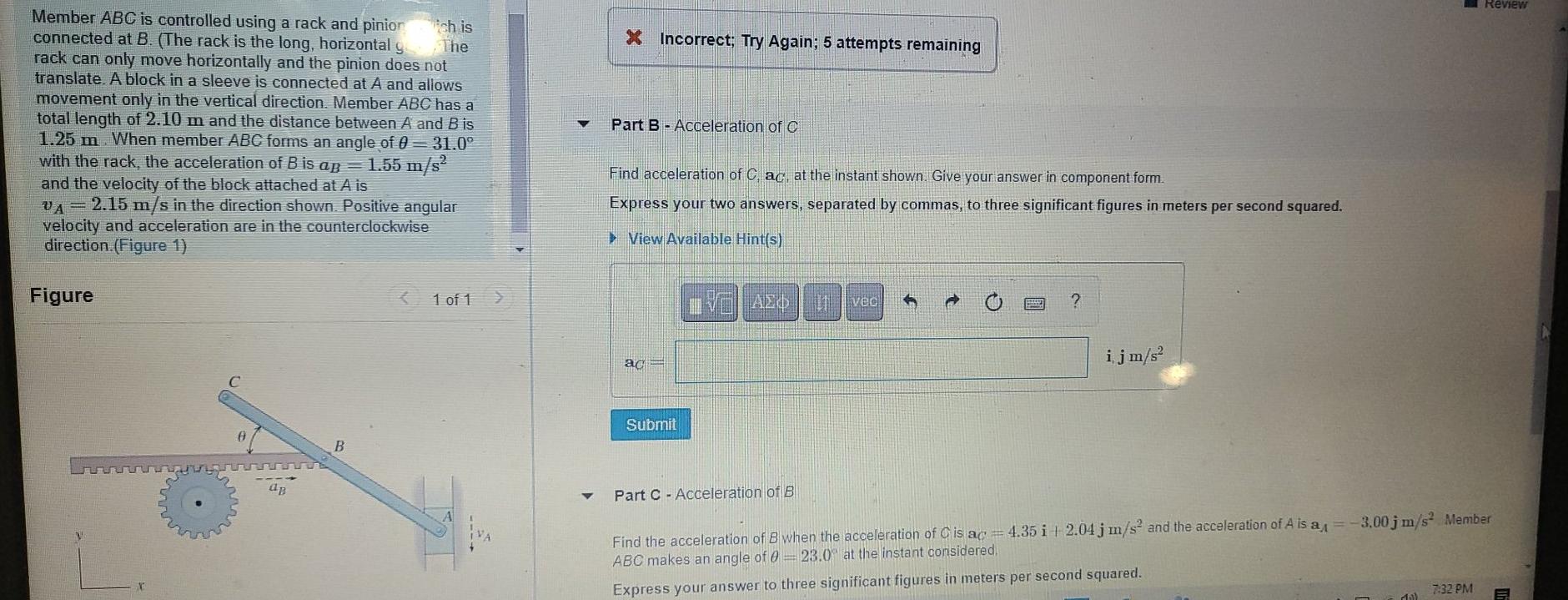 Solved Relative-Motion Analysis: Acceleration 6 of 14 Review | Chegg.com