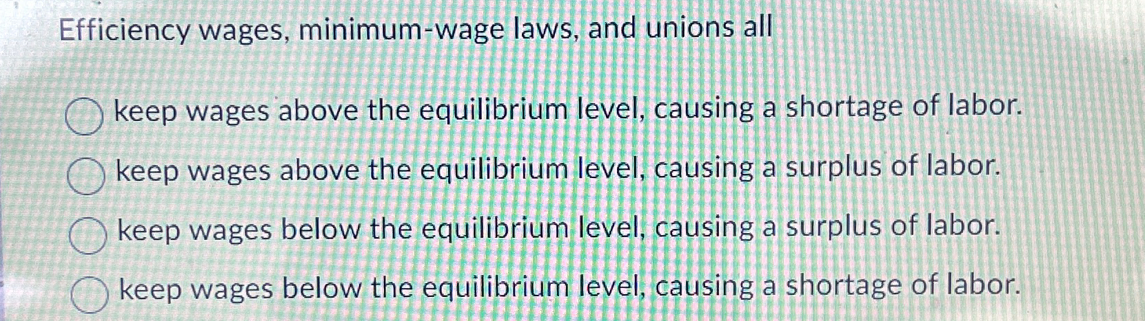 Solved Efficiency wages, minimum-wage laws, and unions | Chegg.com