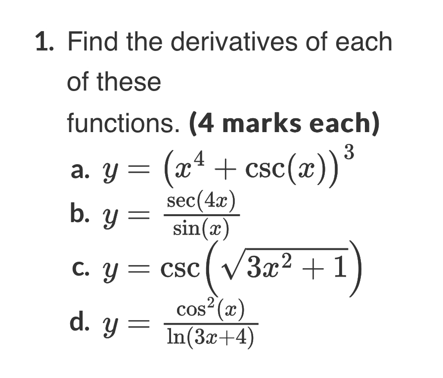 Solved Find the derivatives of each of thesefunctions. (4 | Chegg.com