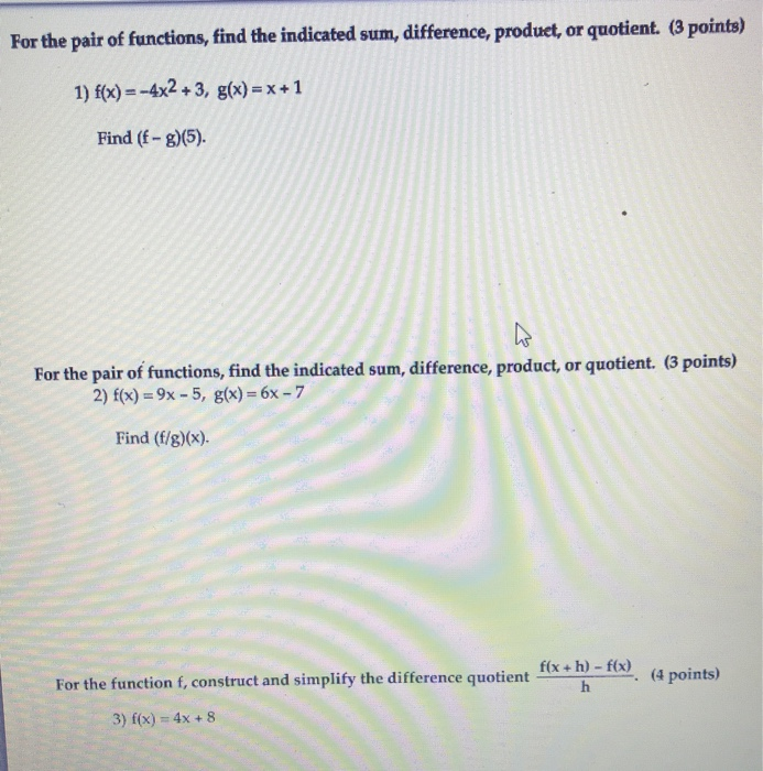 Solved For the pair of functions, find the indicated sum, | Chegg.com