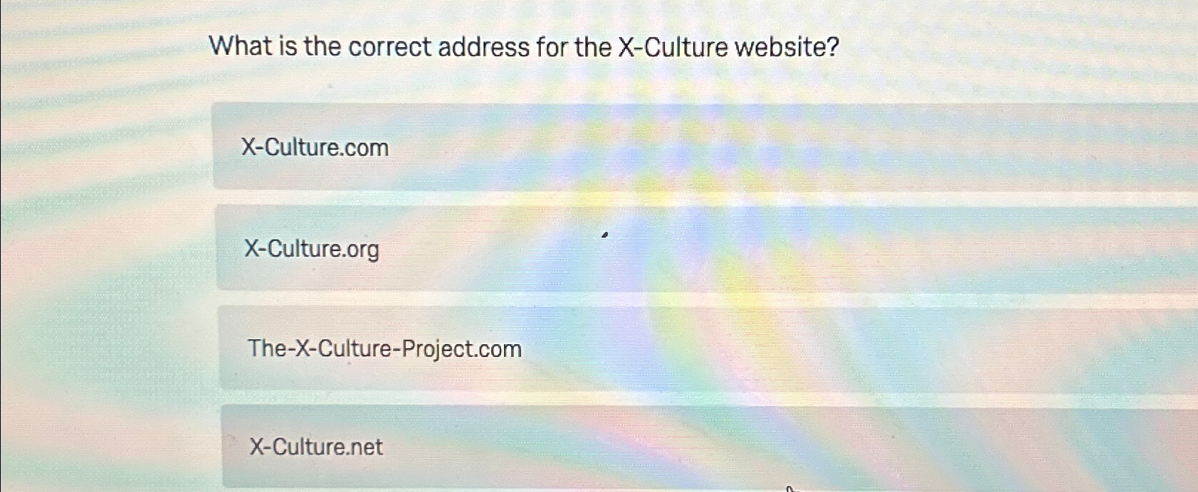 Solved What is the correct address for the X-Culture | Chegg.com