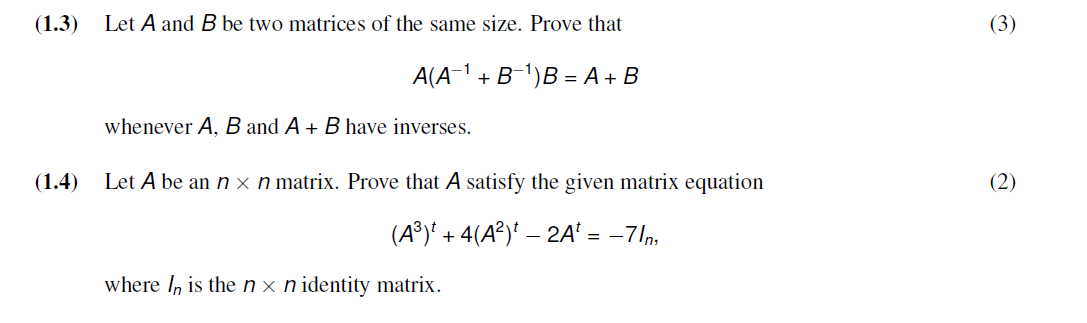 Solved (1.3) ﻿Let A and B ﻿be two matrices of the same size. | Chegg.com