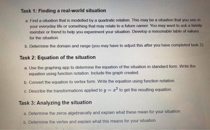 Solved Task 1: Finding a real-world situation a. Find a | Chegg.com