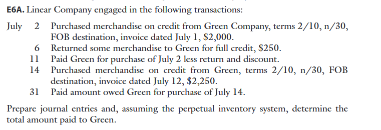 Solved E6A. ﻿Linear Company engaged in the following | Chegg.com