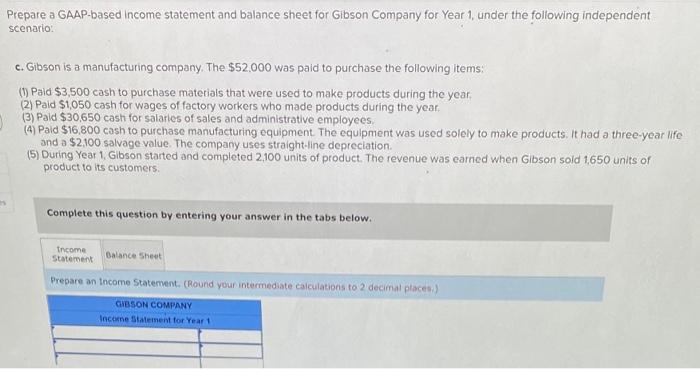 Prepare a GAAP-based income statement and balance | Chegg.com
